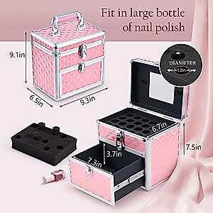 Frenessa Makeup Box Makeup Train Case Cosmetic Storage Organzier Nail Polish Box for Makeup Artist, Nail Tech Student, Craft Cosmetology Case with Mirror Drawer and Dividers Manicure Organizer Travel
