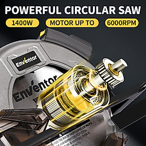 ENVENTOR Circular Saw Corded, 11A Electric Circular Saws 7-1/4-Inch with Laser Guide, 2 Blade Saws (40T/24T), Max Cutting Depth 2-7/16"(90°), 1-13/16"(0°-45°), Single Handed Bevel, 6000RPM