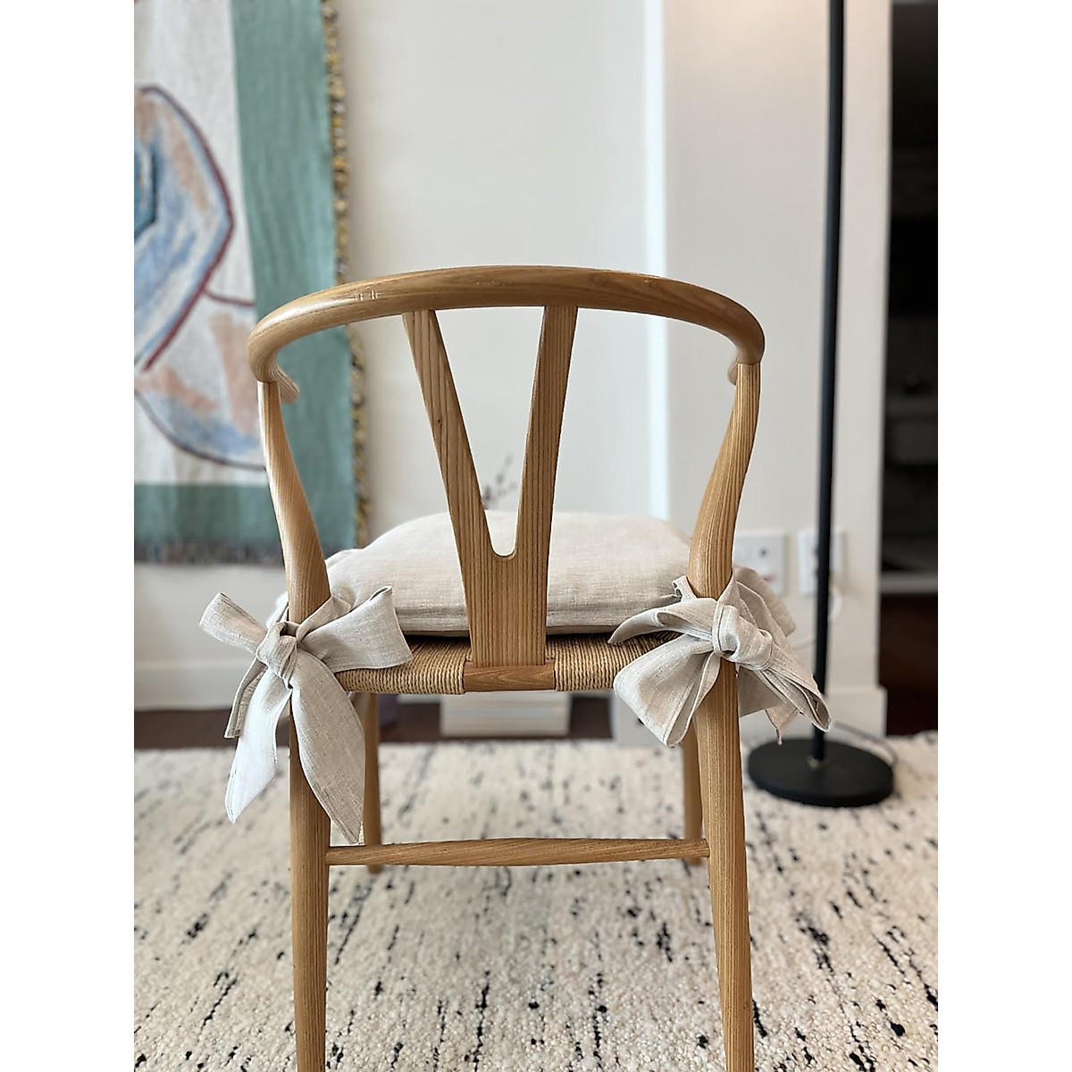 cozymomdeco Korean Made Chair Pad Slipcover Chair Cushion Cover Ties with Ruffle Farmhouse Decor No Cushion Insert, (Solid Beige)