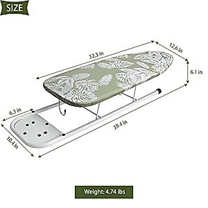 Duwee 12×32 in Table Top Ironing Board with Unique Iron Rest, Thicken Felt Padding, Heat Resistant Cover B-12x32inch-white Leaves
