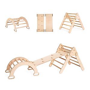 smartwoodstore Set of Three Items Foldable Triangle + Climbing Ramp + Arch Triangle with ramp Indoor Playground Climbing Furniture Montessori Toddler (Small Size)