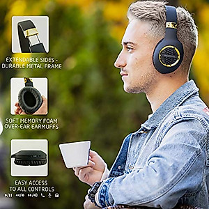 Bluetooth Headphones Over-Ear, PowerLocus Wireless Headphones, Hi-Fi Stereo Deep Bass, Soft Earmuffs Foldable Headphone with Built-in Microphone, Wireless and Wired Headset for Cell Phones,Tablets, PC