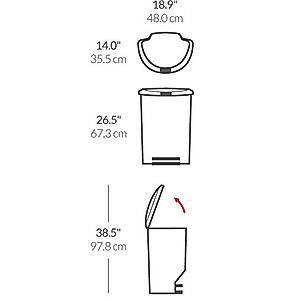 simplehuman 50 Liter / 13 Gallon Semi-Round Kitchen Step Trash Can with Secure Slide Lock, Black Plastic