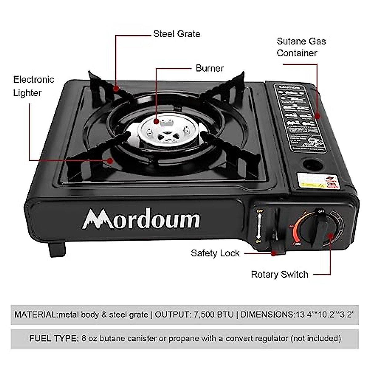 Camping Stove Portable Portable Butane Stove Camp Kitchen Equipment Single Burner Outdoor Cooking Grill for Camping, Picnics, Hiking, Fishing, BBQ (Black)
