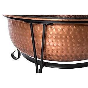 Fire Sense 62665 Fire Pit Palermo Copper with Steel Stand Wood Burning Lightweight Portable Outdoor Firepit Included Mesh Spark Screen Steel Grate Screen Lift Tool & Vinyl Weather Cover - 26.5"