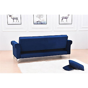 Legend Vansen 82.7" Convertible Modern Wood & Velvet Fabric Sofa Bed in Blue
