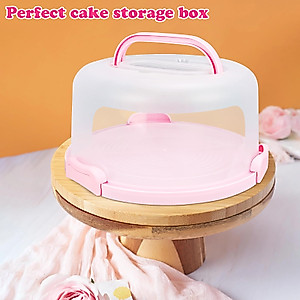 RTUDOPUYT Cake Carrier with Lid and Handle, Fit 10’’ Cake Stand with Lid, Cake Transport Container, Cake Containers with Lids, Pink, 3 Secure Side Closures