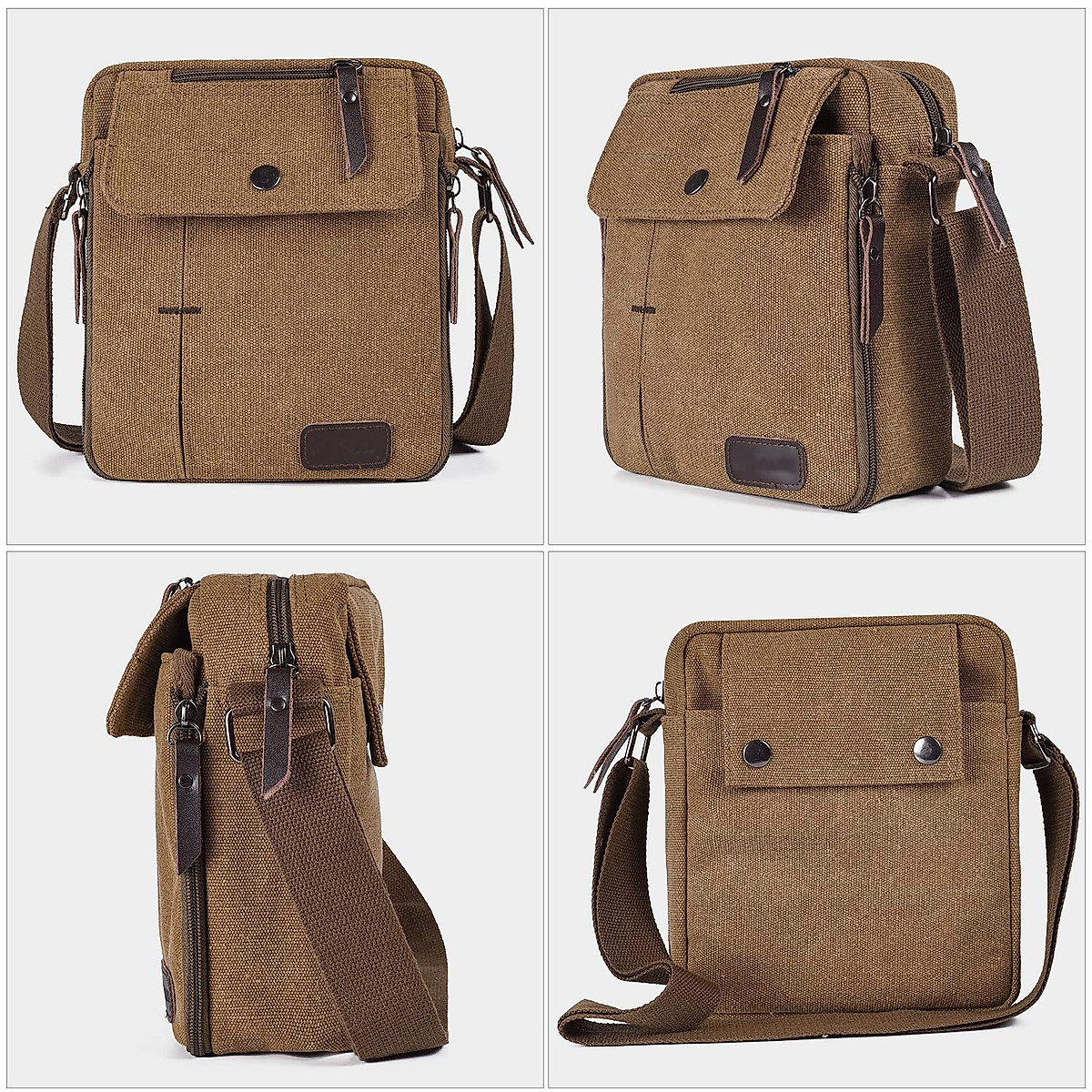 Vintage Canvas Cross Body Casual Shoulder Bag, Multipurpose Messenger Bag Purse Briefcase Travel Organizer Bag Multi-pocket Handbag , Coffee