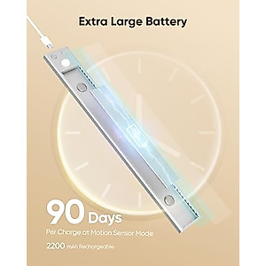 ULG Motion Sensor Under Cabinet Lights 12'' USB-C Rechargeable Closet Lights 47 LED Under Cabinet Lighting Wireless 6000K Dimmable Under Counter Lights for Kitchen, Hallway, Stairway - 2/Pack