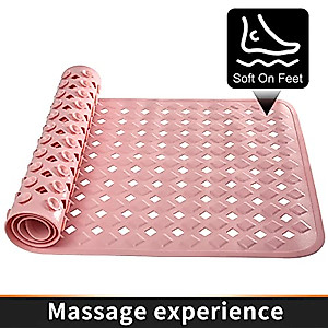 Yimobra Original Bathtub Mat Non Slip, Bath Mats for Tub, Shower Mat with Drain Holes Suction Cups, Machine Washable, BPA, Latex, Phthalate Free (Pink, 27.5 X 15.5 Inch)