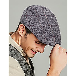 Senker 2 Pack Men's Classic Herringbone Tweed Wool Blend Flat Cap Ivy Gatsby Newsboy Cabbie Driving Hat,B-black/Grey,One Size