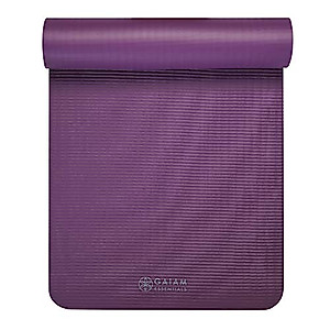 Gaiam Essentials Thick Yoga Mat Fitness & Exercise Mat with Easy-Cinch Carrier Strap, Purple, 72"L X 24"W X 2/5 Inch Thick, 10mm