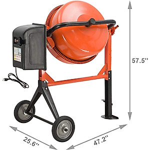 TABU Electric Cement Mixer, 5.0 Cu Ft Portable Concrete Mixer, Mortar Mixing for Stucco/Seeds, Freestanding Cement Mixing Tools with Wheels for Stucco