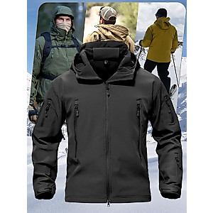 TACVASEN Men's Classic Fleece Liner Hooded Outwear Softshell Tactical Jacket Black,US L