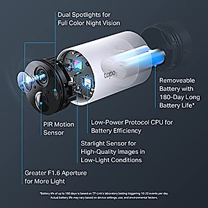 TP-Link Tapo 2K QHD Outdoor Wireless Security Camera System, Up to 180 Day Battery, Color Night Vision, Starlight Sensor, Motion/Person/Pet/Vehicle Detection, works w/Alexa &Google Home(Tapo C420S2)