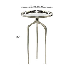 Deco 79 Aluminum Metal Side End Accent Table Slim Tray Top End Table with Tripod Legs, Side Table 16" x 16" x 25", Silver