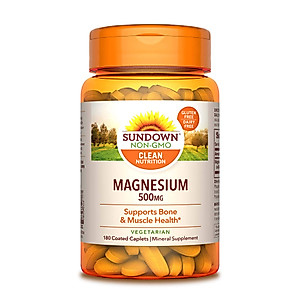 Sundown Magnesium 500mg, Supports Bone and Muscle Health, 180 Coated Caplets, 6 Month Supply