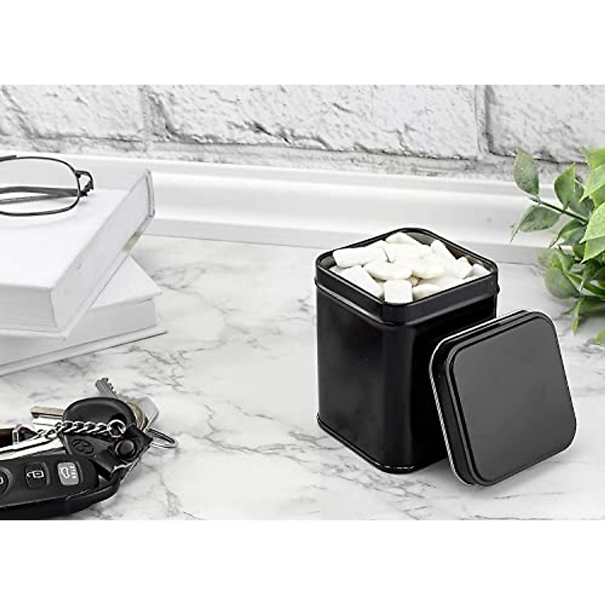 Cornucopia Square Black Metal Tins (6-Pack); for Tea, Gift Boxes, and Storage, 3-Inch Tall, 1-Cup Capacity