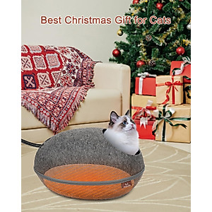 clawsable Heated Cat Bed for Large Cats, 19" Detachable Cave Heated Pet Bed with Time & Temp Adjustable Pet Heating Pad for Indoor Cat, Electric Cat Bed Heater Warmer for Cat