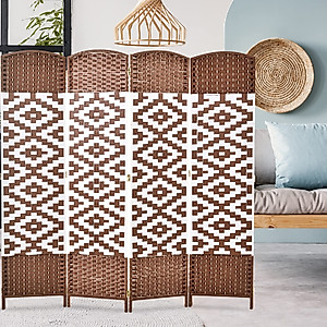 HOMCOM 6ft 4-Panel Diamond Weave Folding Room Divider with Freestanding Folding Screen & Stylish Wicker Material