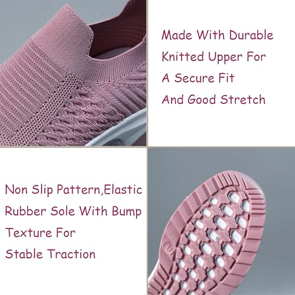 Women's Knitted Mesh Slip On Sock Sneakers,Breathable Upper Lightweight Platform Walking Nursing Shoes with Arch Support for Plantar Fasciitis (Grey,9)