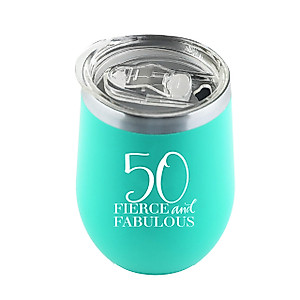 50th Birthday Funny Wine Gifts for Women, 12 oz Stainless Steel Wine Tumbler with Lid, Insulated Wine Glass for 50, Milestone Birthday Gift for Her, Presents for Turning Fifty and Fabulous, Travel Cup