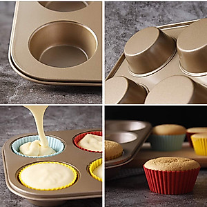 12 Cup Mini Muffin Pan,Nonstick Mini Cheesecake Pan Muffin Tin for Cupcake,Carbon Steel Mini Cupcake Pan for Homemade Muffins,DIY Cooking Tools for Muffin Cakes,Gold