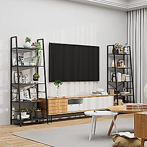 Gadroad 5-Tier Ladder Shelf, Free Standing Display Bookcase with Metal Frame, Ladder Shelves Plant Shelf for Living Room/Office/Balcony/Bathroom/Bedroom, Grey