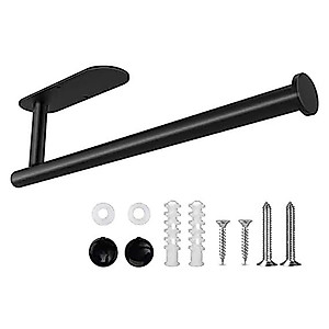 Paper Towel Holder, Drilling Under Cabinet Kitchen, 13.2 inch Stainless Steel Paper Towel Roll Rack, Towel Roll Hanger for Bathroom (Black)