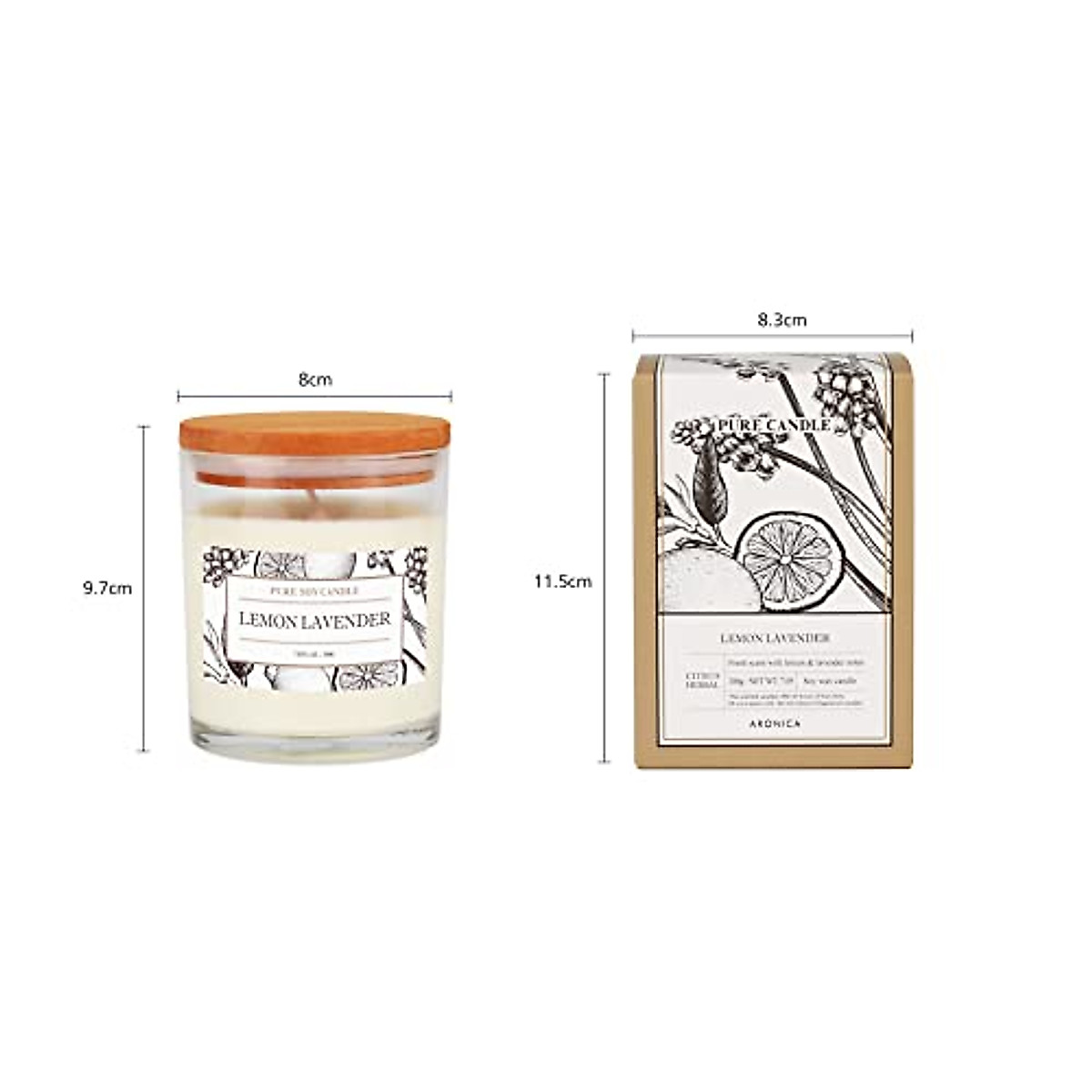 Aronica Pure Candle, Lemon Lavender Scent, 7.05oz / 200g, Cute High End Bathroom Candle with Bamboo Lid, Small Non Toxic Candle for Aromatherapy, Spring Bathroom Decor