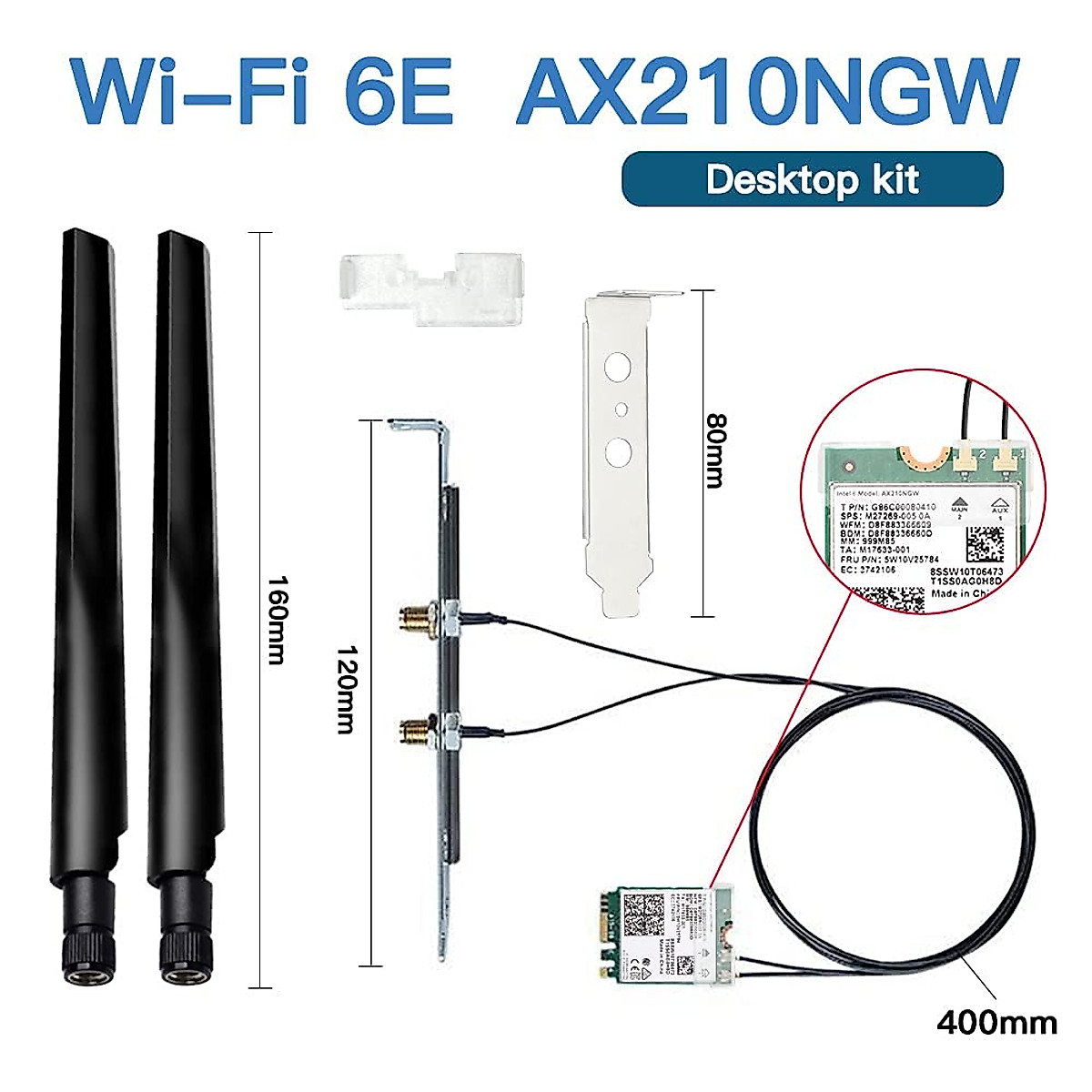 AX210 WiFi 6E WiFi Card M.2 NGFF Mini Desktop kit Adapter 6GHz BT5.2 Wireless 802.11ax 5400Mbps 2.4Ghz 5Ghz Support OFDMA MU-MIMO AX210NGW Gigabit Network Card