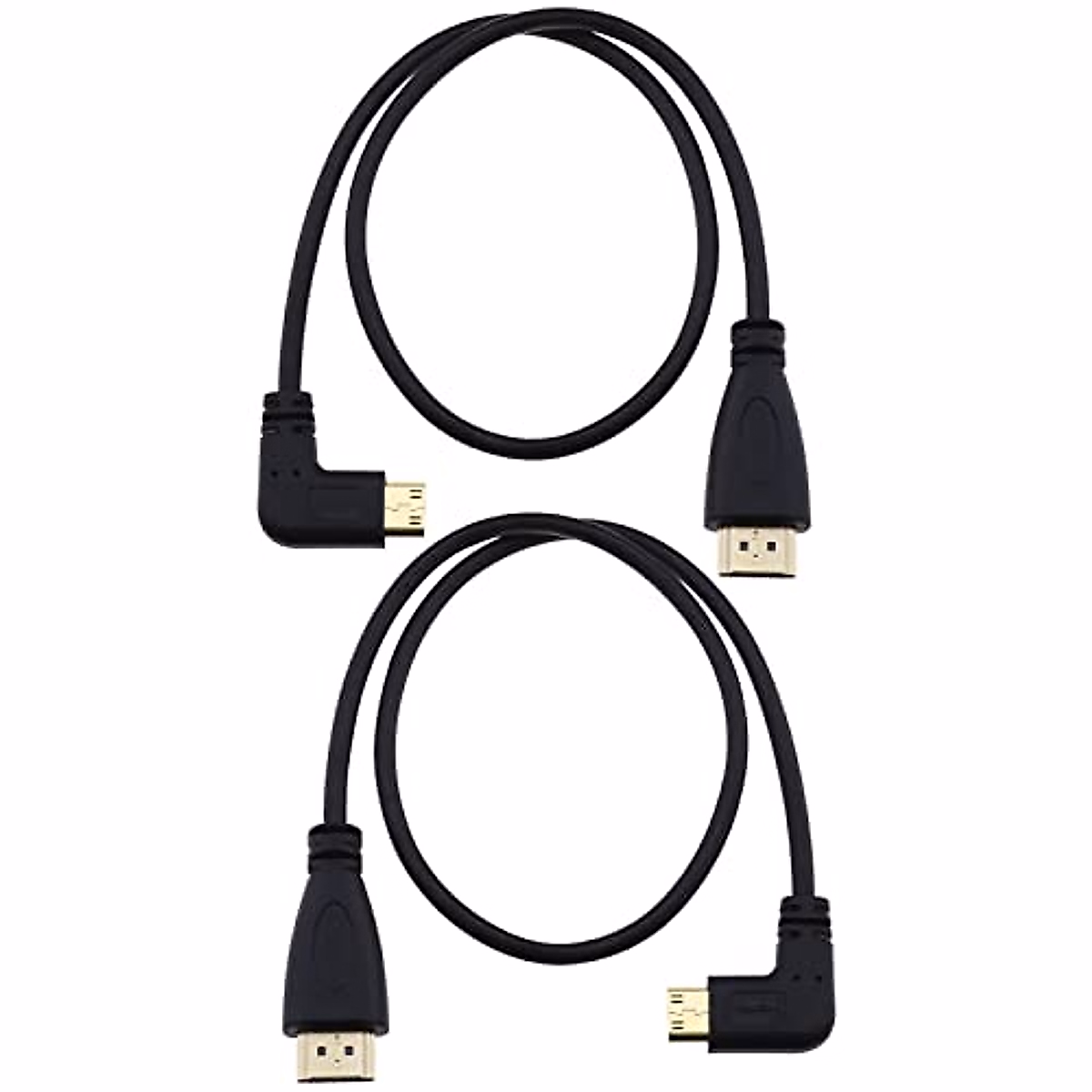 Micro Traders 2PCS Mini HDMI to HDMI Cable 50cm Mini HDMI Male 90 Degree Left and Right to HDMI Male Cable for Camera Video Card Laptop Tablet HDTV Monitor Projector