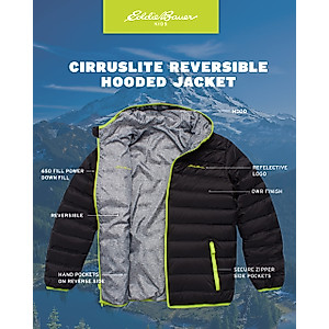Eddie Bauer Kids' Reversible Jacket - Weather Resistant Quilted Down Coat for Boys and Girls (3-20), Size 10-12, Black