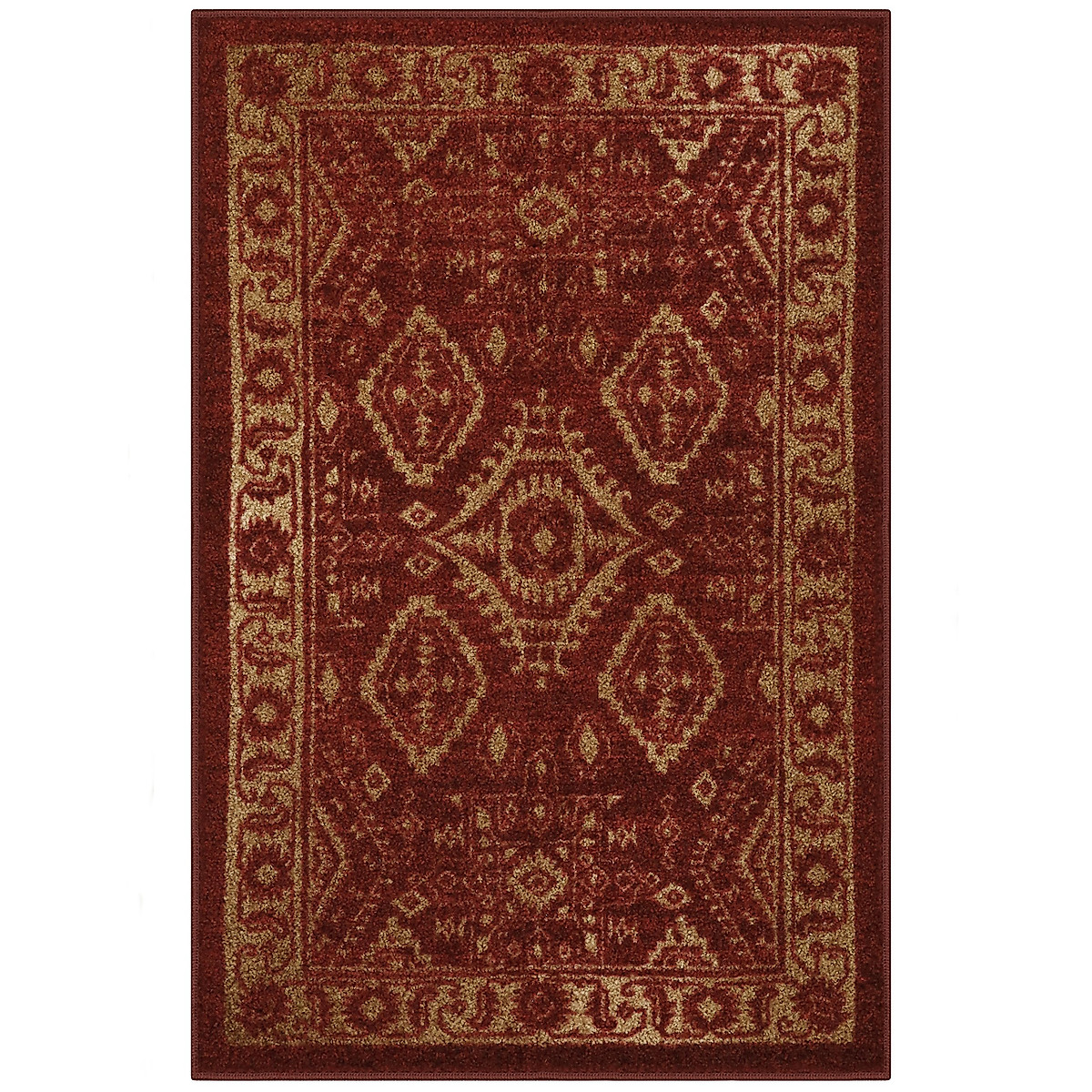 Maples Rugs Georgina Traditional Kitchen Rugs Non Skid Accent Area Carpet [Made in USA], 2'6 x 3'10, Red/Gold
