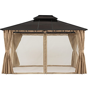COOSHADE 10×10 Polycarbonate Roof Patio Gazebos Double Vent Waterproof Outdoor Gazebo with Curtains and Mosquito Netting (Dark Grey)