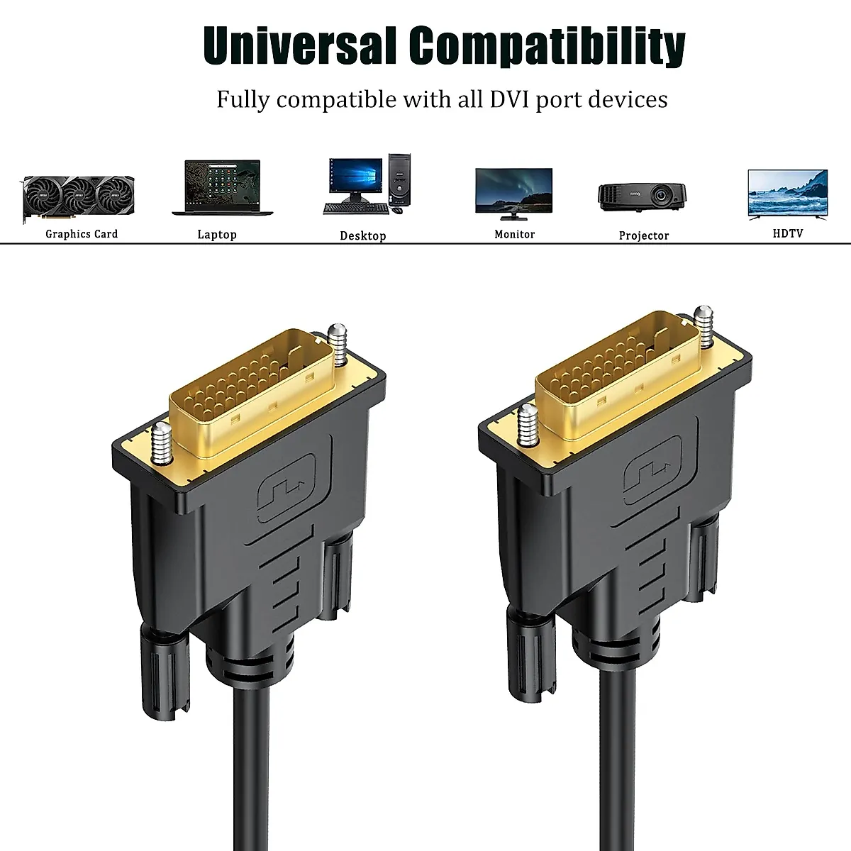 UVOOI DVI Cable 25FT, DVI to DVI-D Cable 25 Feet Long DVI Cord Support 1080P for Computer, PC, Laptop, Monitor, TV and Projector