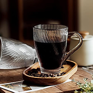 Lysenn Clear Glass Coffee Mugs Set of 2 - Premium Quality Glass Coffee Cups - Unique Twill Design Ribbed Glassware for Cappuccino, Latte, Espresso, Juice, Tea - 10 oz