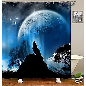 DBGD Wolf Shower Curtain Set of 4 Sets, with Non-Slip Carpet, Toilet Cover and Bath Mat Wild Animal Wolf Waterproof Bathroom Decoration Wolf Shower Curtain and Bathroom Carpet and Accessories-Large