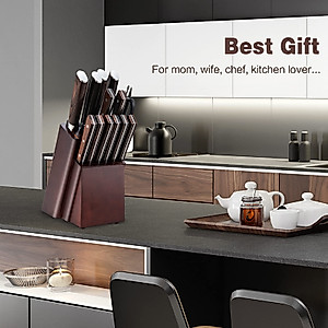 GOFLAME 16-Piece Kitchen Knife Set with Block, Stainless Steel Chef Knife Set with Sharpener, Versatile Kitchen Scissors, 6 PCS Steak Knives, Professional Knife Block Set with Ultra-Shape Edge