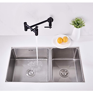 CAKIONG Matte Black Pot Filler Faucet Wall Mount Double Joint Swing Arm Folding Faucet Stretchable Brass Kitchen Faucet with Single Hole Two Handles