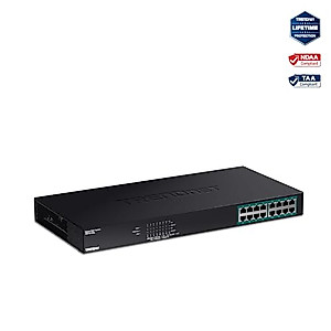 TRENDnet 16-Port Gigabit PoE+ Switch, 16 x Gigabit PoE+ Ports, 246W PoE Power Budget, 32 Gbps Switching Capacity, Desktop Switch, Ethernet Network Switch, Metal, Lifetime Protection, Black, TPE-TG160g