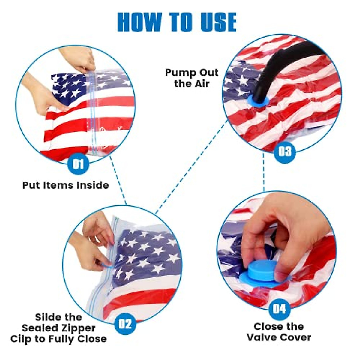 Vacuum Storage Bags 4 Pack (XXL), 40"x51" Compression Storage Bags with Double-Zip Seal and Triple Seal Valve, 80% More Space Saver Bags for Clothes, Blankets, Pillows-Warranty 2 Years