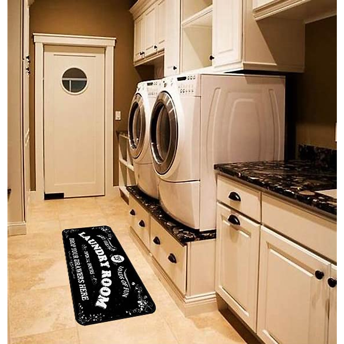 Laundry Room Long Rug Area Rug Non-Slip Floor Mat Waterproof Farmhouse Carpet for Kitchen 40" x 20"(Black-1)