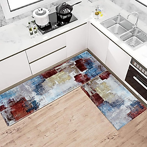 ASPMIZ Farmhouse Kitchen Rug Set 2 Piece, Floral Kitchen Rugs and Mats Waterproof, Anti Fatigue Kitchen Runner Rug Non Slip Washable, Cushioned Kitchen Mat for Floor, 18'' X 48'' + 18'' X 30'', Black