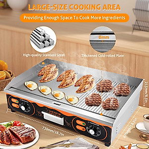 WICHEMI 29" Commercial Griddle Electric Grill Without Plug Countertop Griddle Flat Top Grill Hot Plate Non-Stick Stainless Steel Teppanyaki Grill for Restaurant Kitchen, 110V 4400W