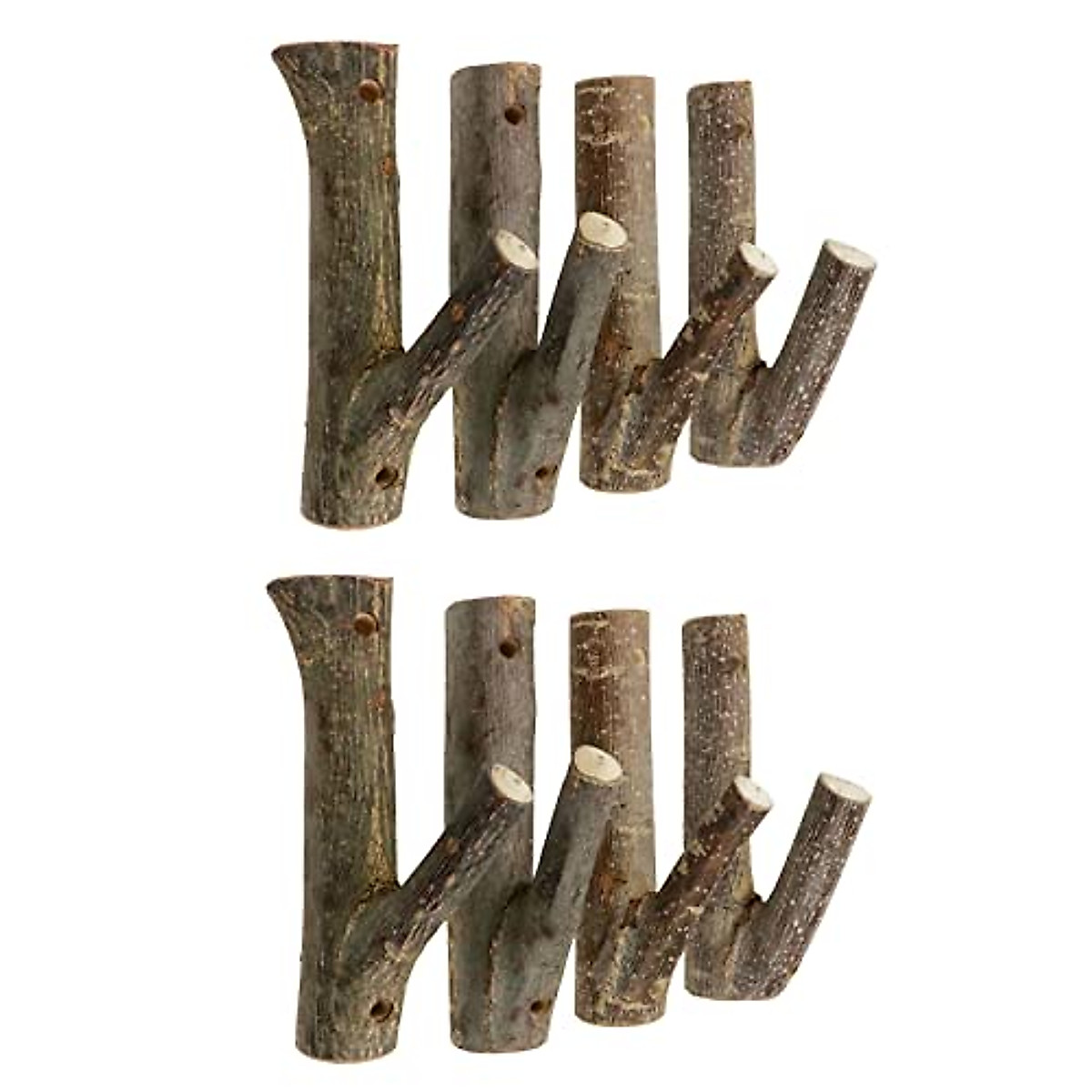 Tsnamay 8Pcs Real Wood Tree Branch Wall Hook, Farmhouse Rustic Decorative Wooden with Bark Trunk Thickness 2cm-3cm with Screw