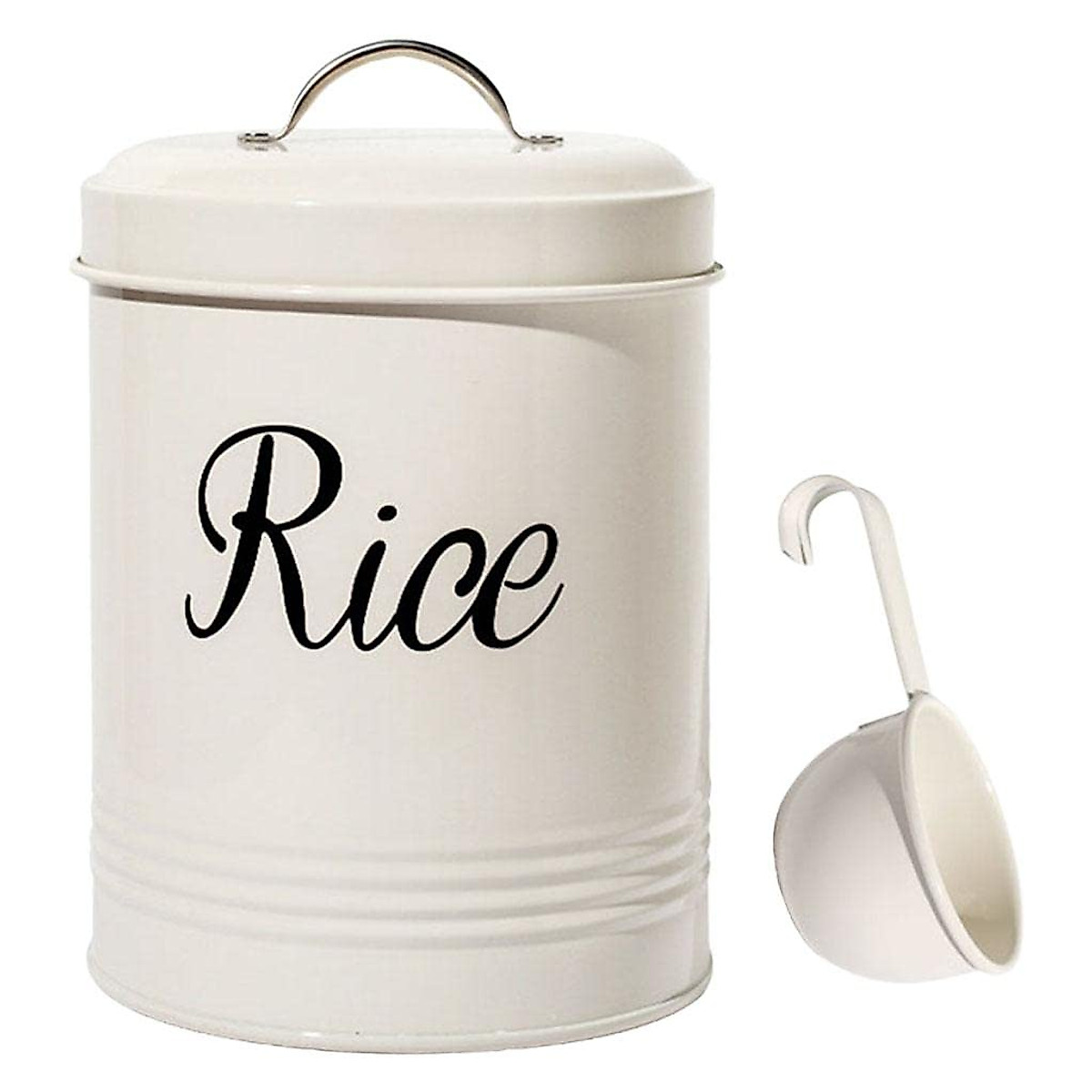 LOVIVER Rustic White Metal Vintage Food Rice Storage Tin Canister Box 3L Container