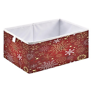 Christmas Red Gold and White Snowflakes Closet Organizers Storage Cubes Storage Bins Shelf Baskets Containers for Home Room Office,Square