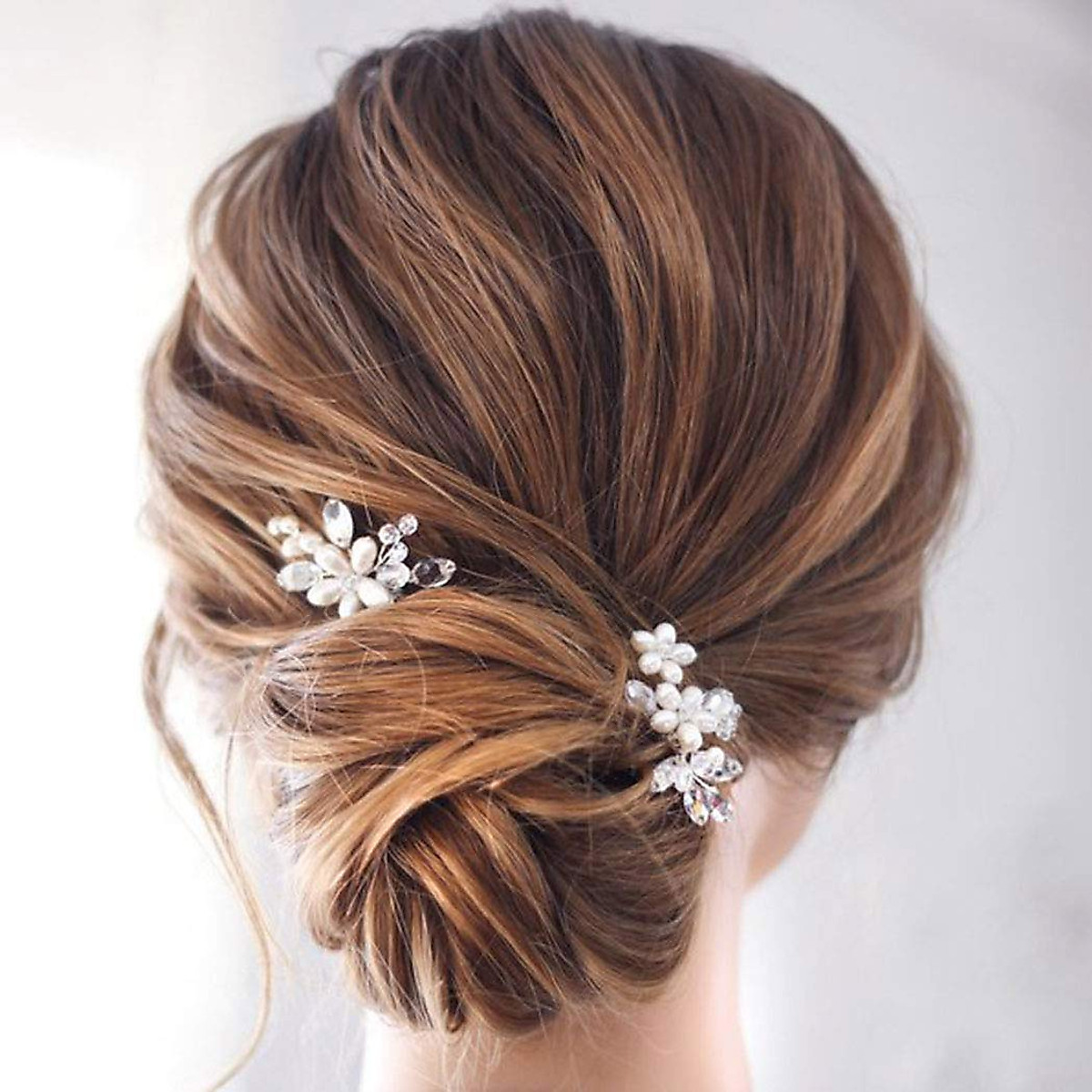 JAKAWIN Bride Wedding Pearl Hair Pins Flower Hair Piece Rhinestone Bridal Hair Accessories for Women HP065 (Silver)