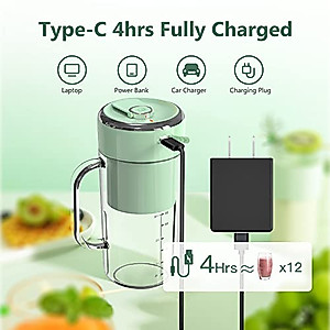 PKBD Portable Blender, Juicer with 15-Second Ice-Crushing Power, 8 Blades, Blender for Shakes and Smoothies,12 oz Easy-to-Clean Personal Blender with Charger, Straw, Cleaning Brush, Green